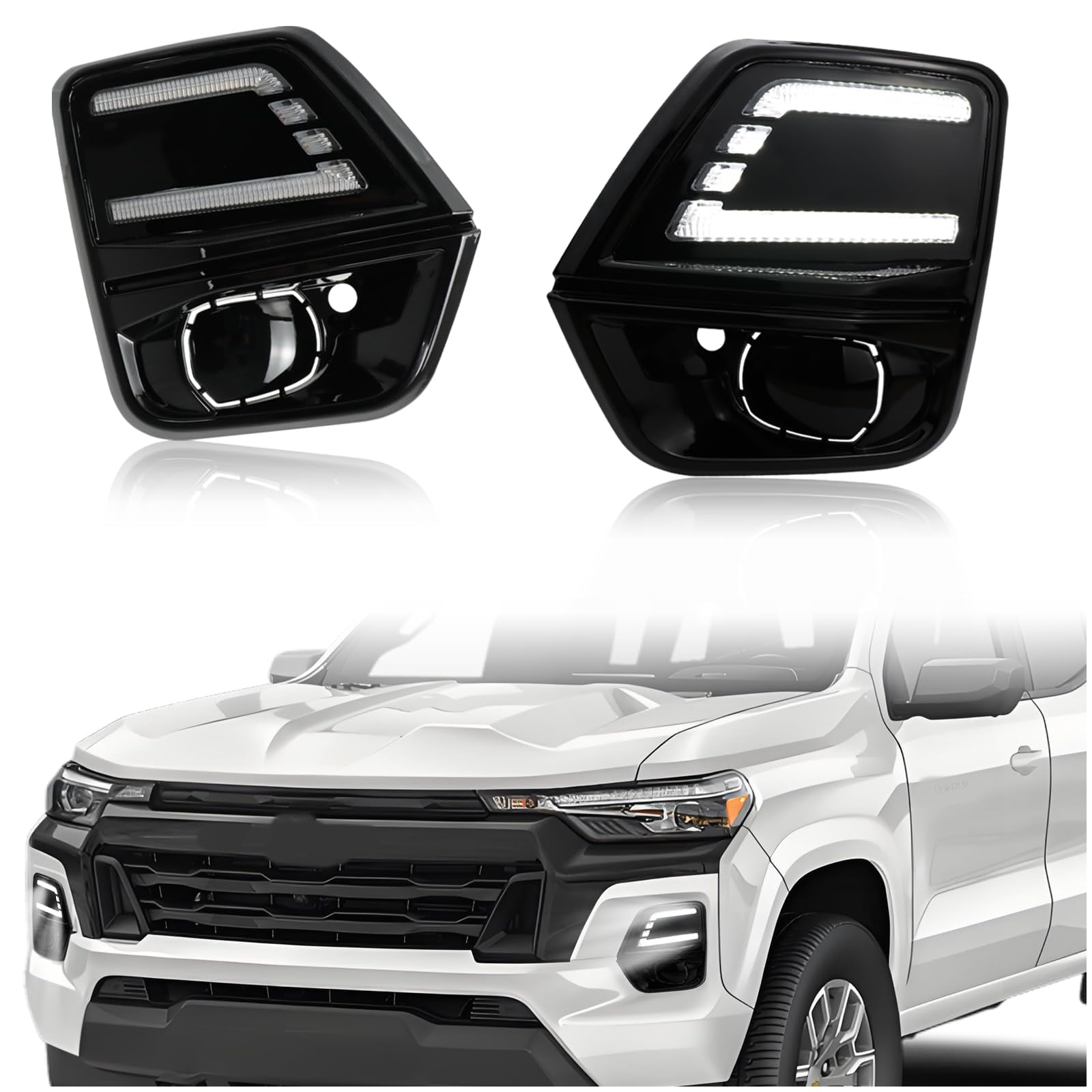 KEEGTBOX Switchback White/Amber LED IFF17 DRL Front Fog Running Light Sequential Flash Turn ...