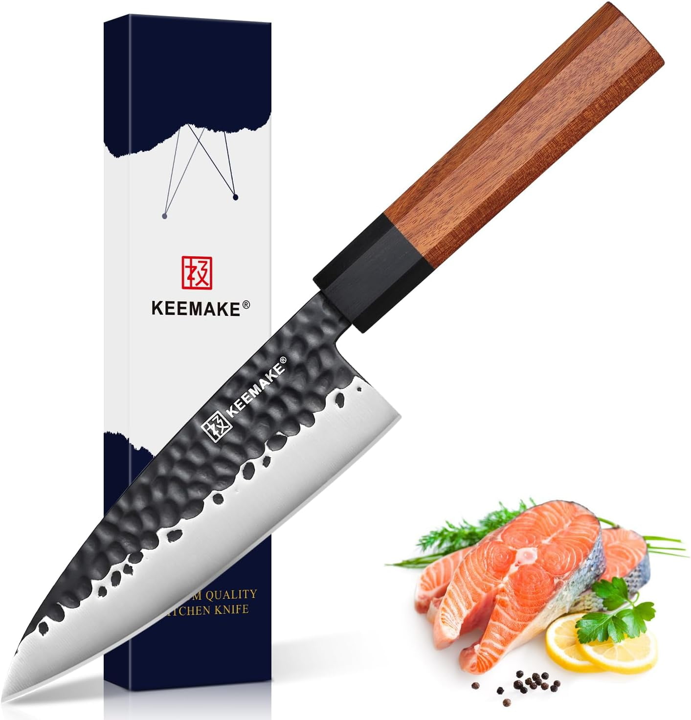 KEEMAKE Deba Knife 6 inch, Double Bevel Japanese 440C Stainless Steel ...
