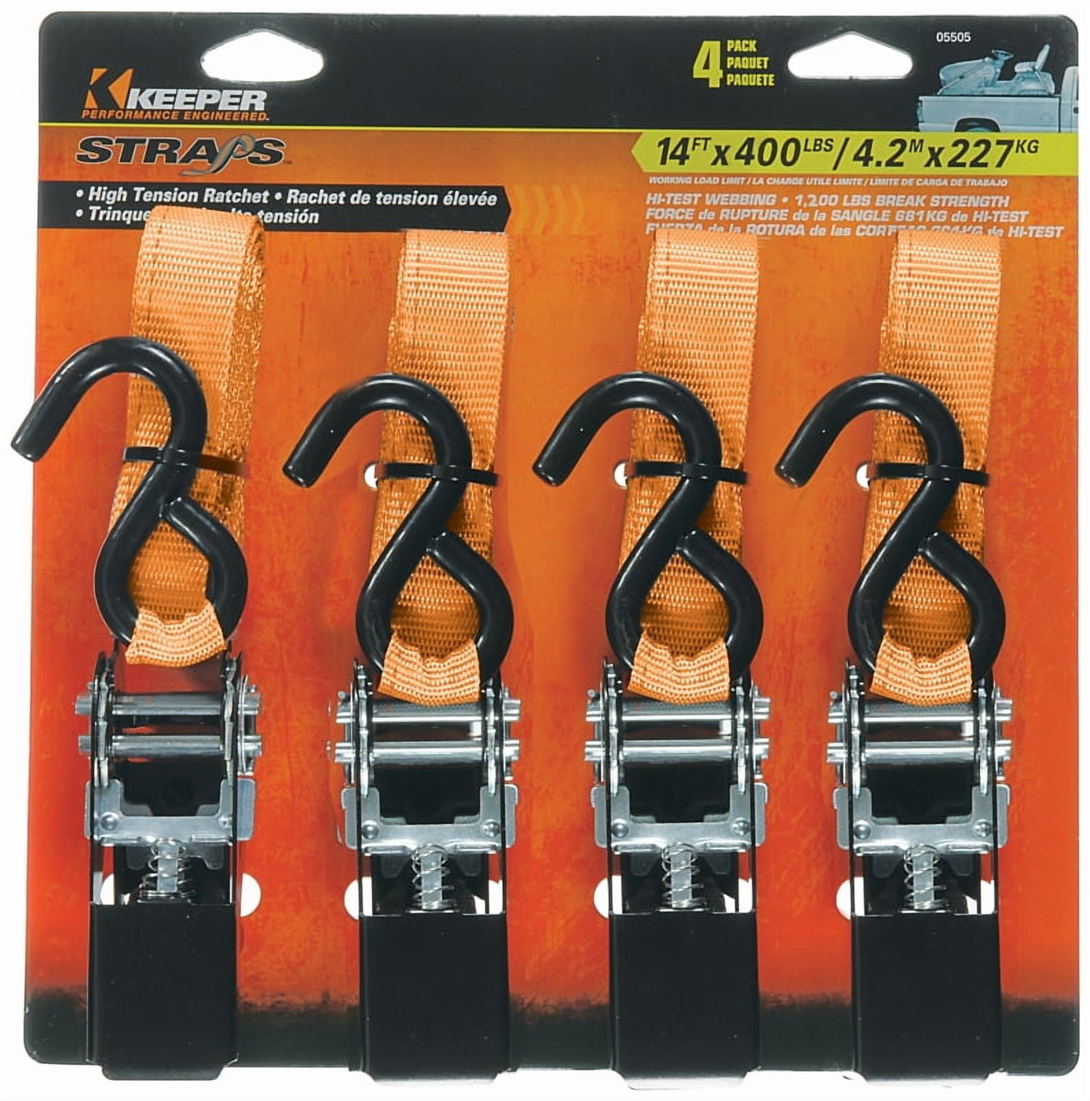 KEEPER 05505-6 Tie-Down,Ratchet,14ft. x 1In.,500lb.,PK4 - Walmart.com