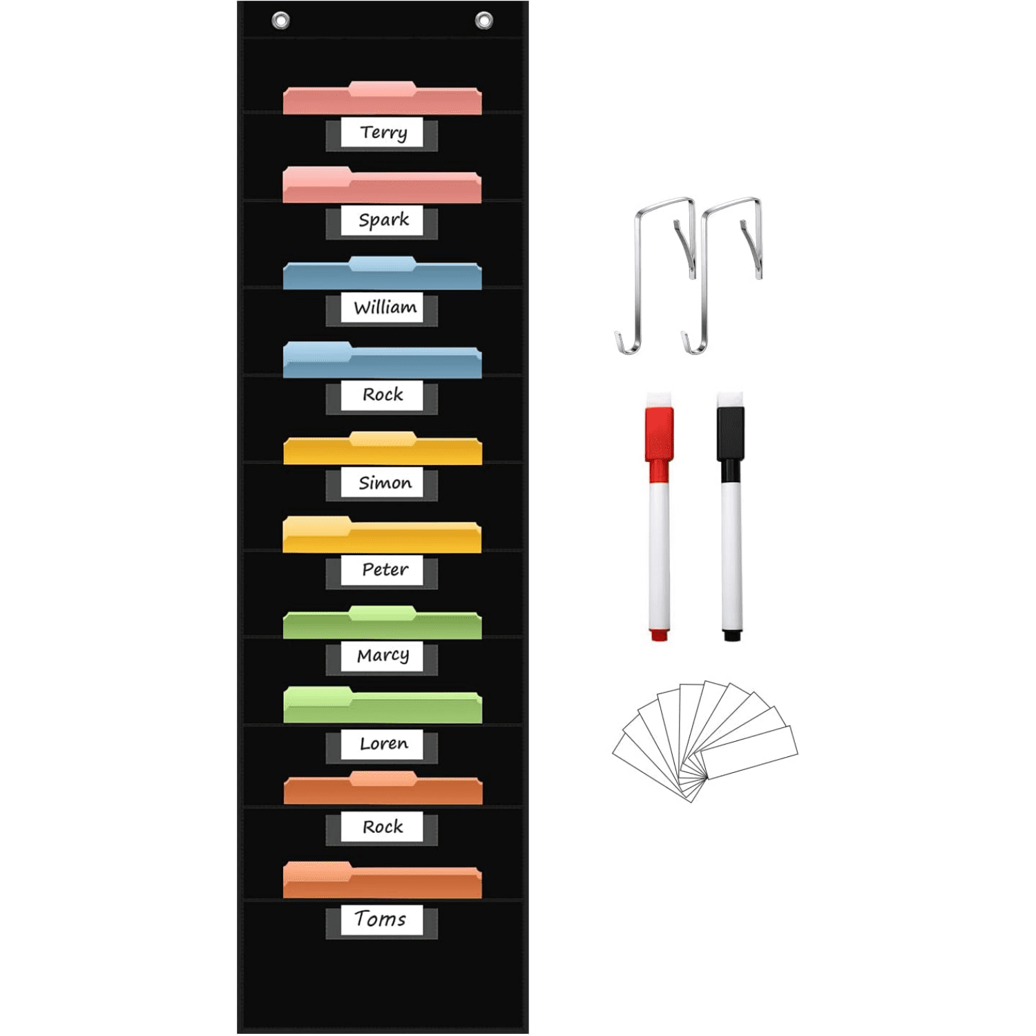 KEEPJOY 10 Pocket Hanging Wall File Organizer with 10 Nametag Pockets ...