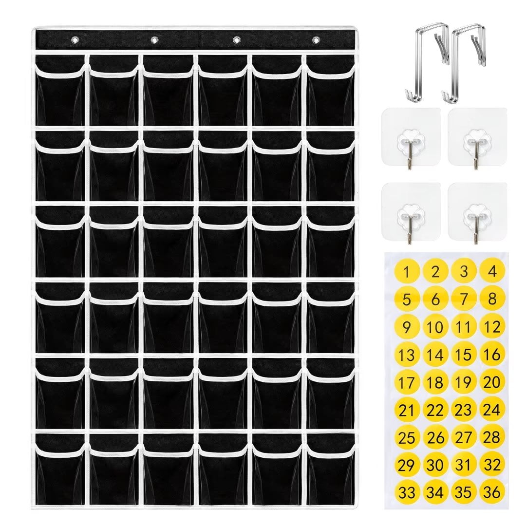 KEEPJOY 36 Pockets Classroom Pocket Chart for Cellphones, Black ...
