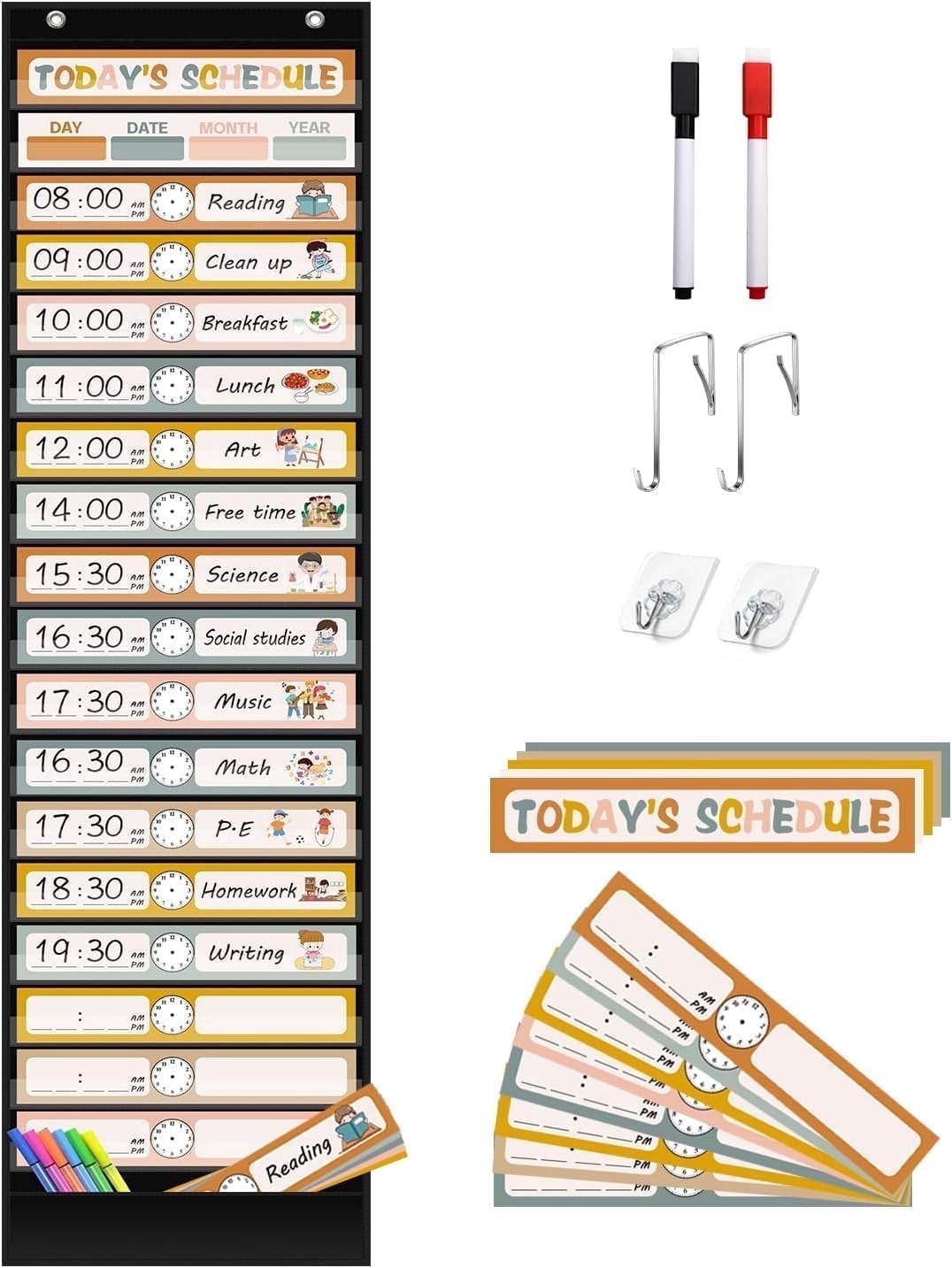 KEEPJOY Boho 18+1 Pockets Daily Schedule Pocket Chart, 30 pcs Double ...