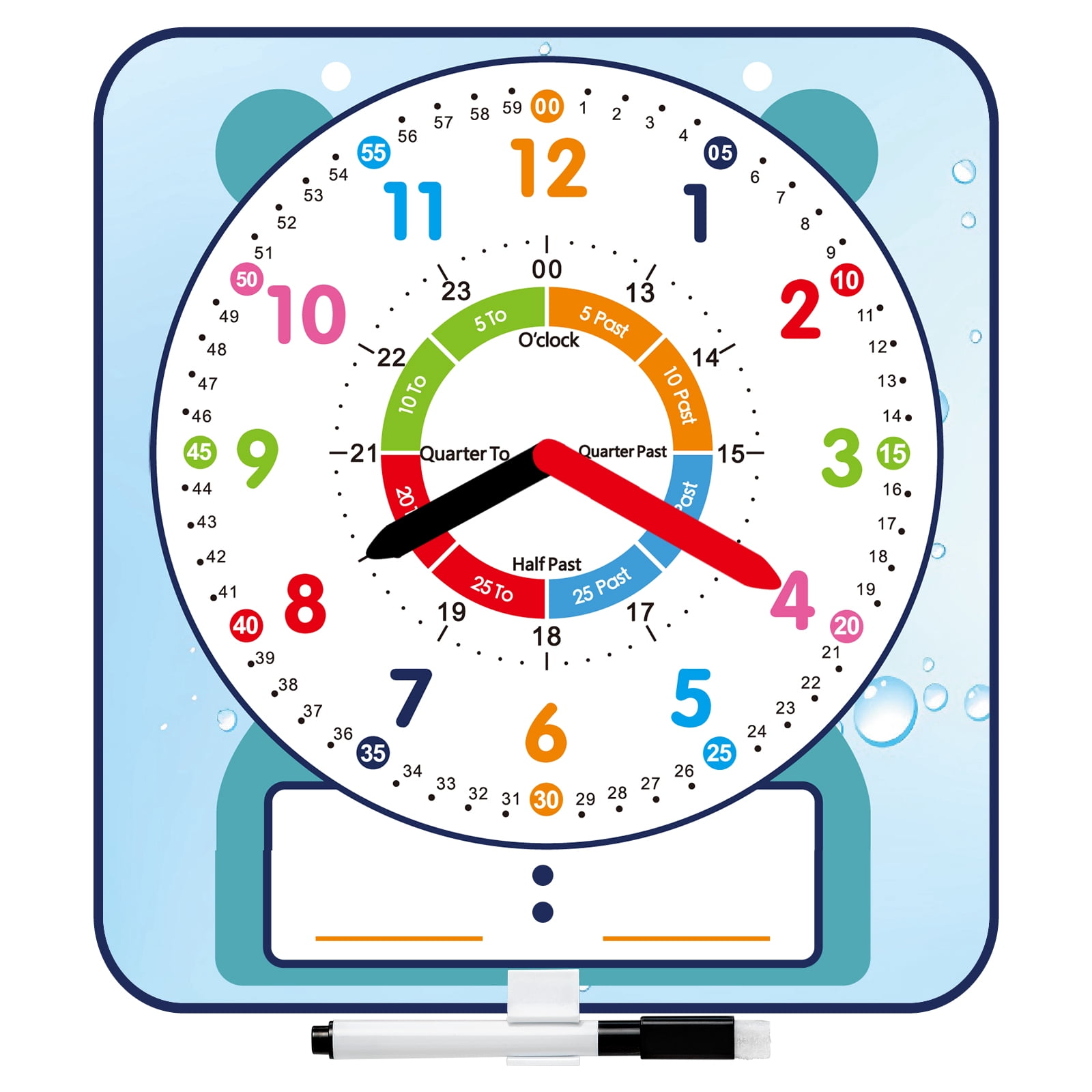KEEPJOY Large 12" Magnetic Writable Dry Erase Teaching Clock,Teaching ...