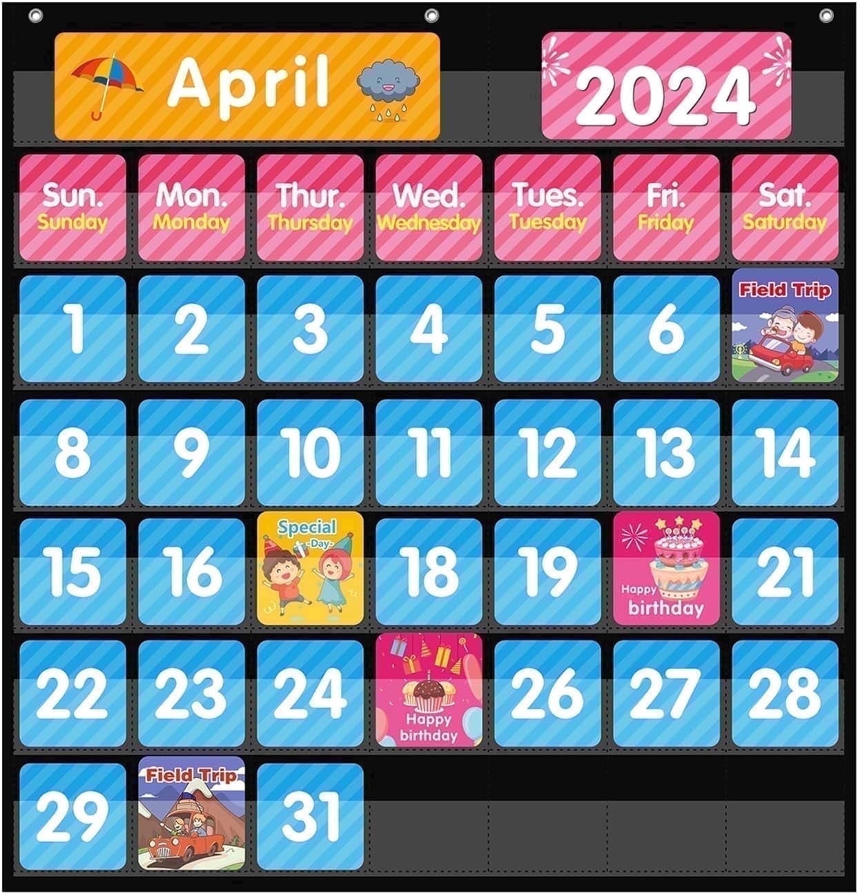 KEEPJOY 44-Pocket 25”x24” Black Calendar Chart with 85 Cards - Monthly ...