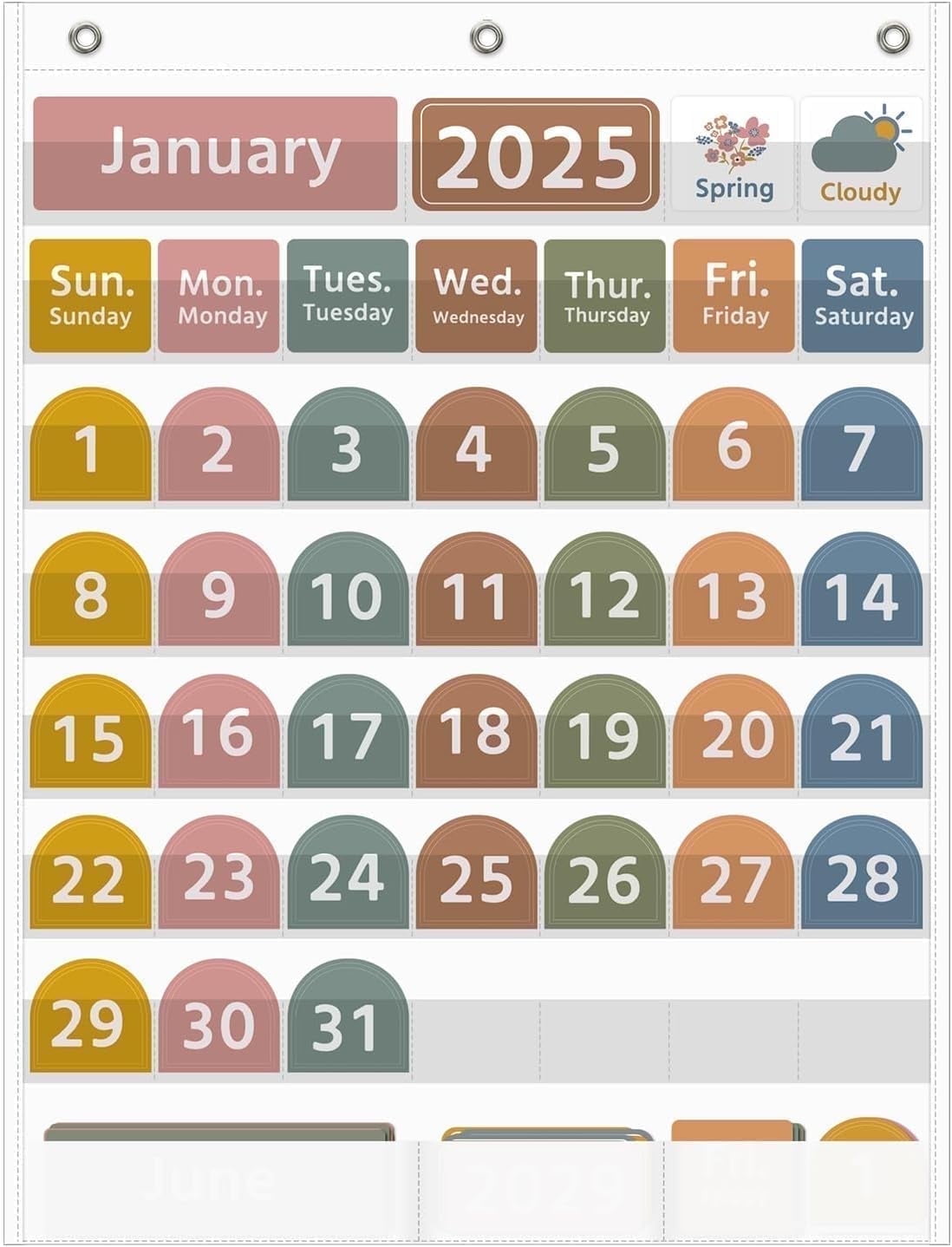 KEEPJOY Boho 49-Pocket Calendar Chart (96 Cards) - 32.25"x24.12" White ...