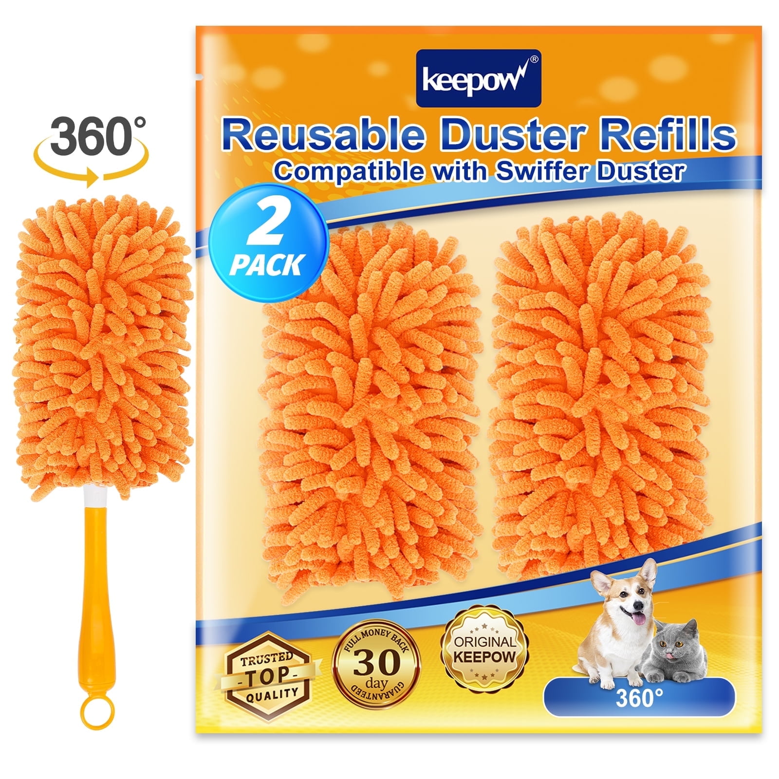 KEEPOW 2 Pack Reusable Duster Refill for Swiffer Hand Duster, 360 ...