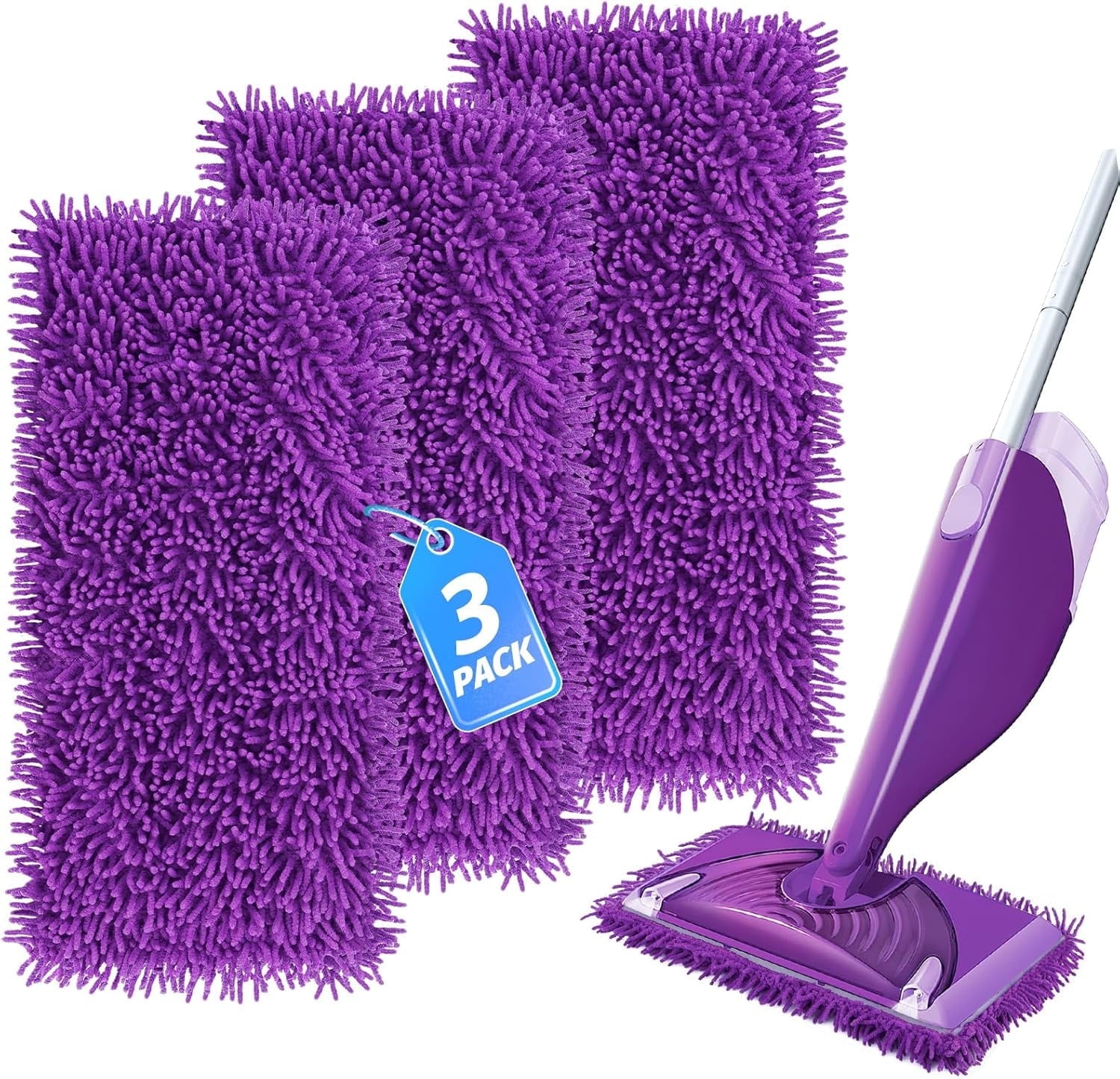 KEEPOW 3 Pack Wet Jet Pads Refills Heavy Duty for Swiffer Wet jet, Reusable Pads for Swiffer Wet ...