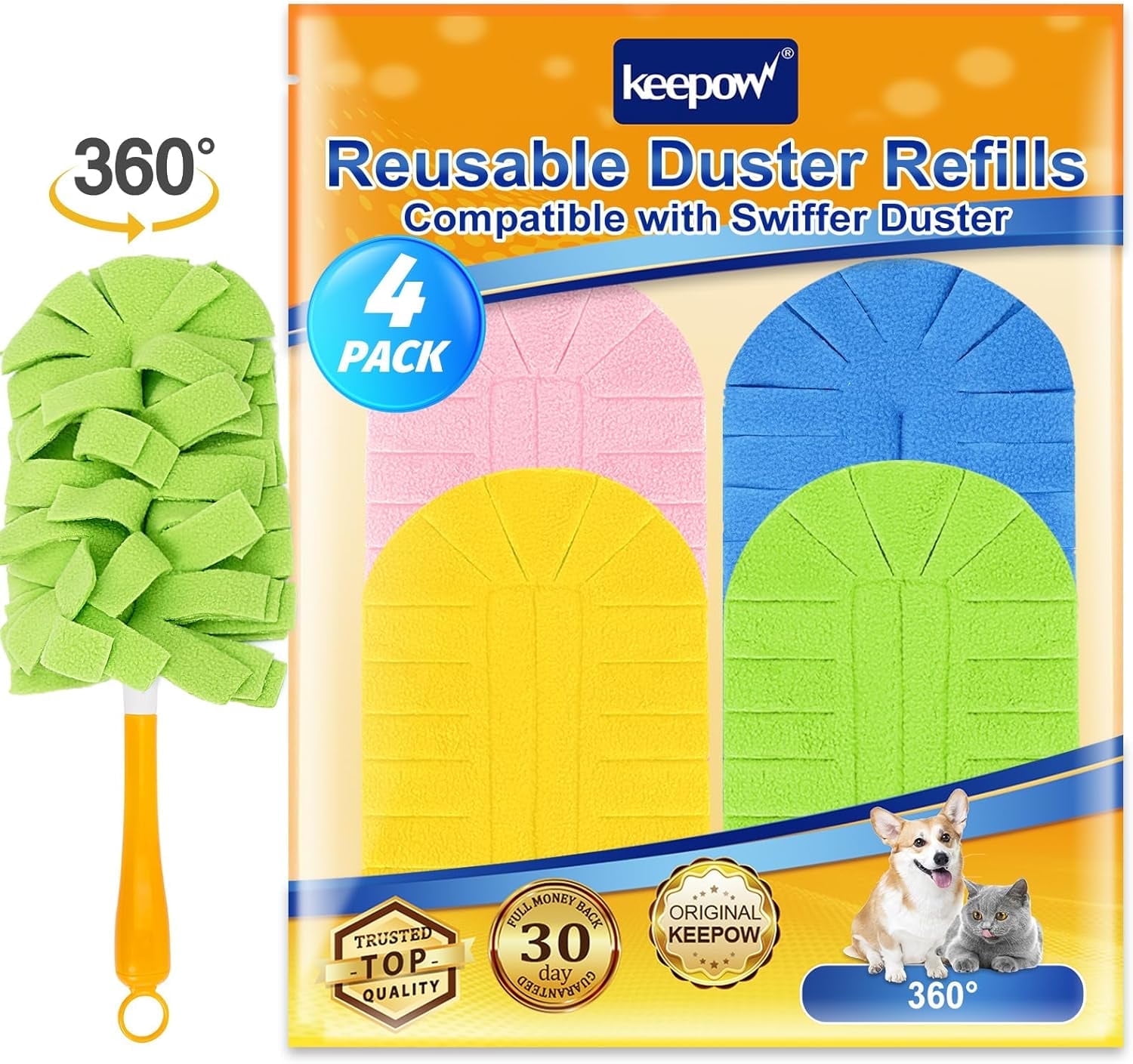 KEEPOW 4 Pack Reusable Duster Refill for Hand Duster, 360 Degree ...