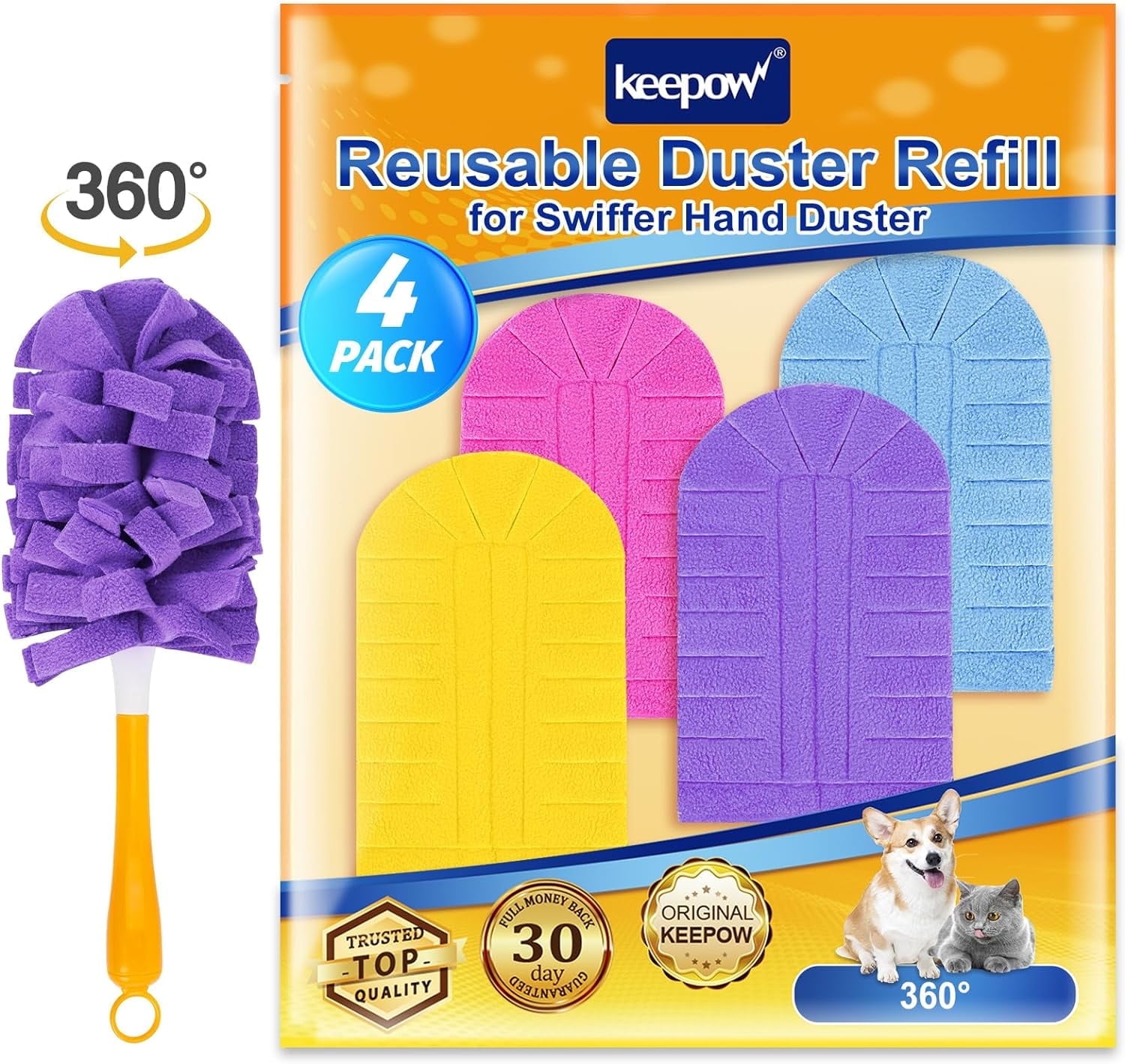 KEEPOW 4 Pack Reusable Duster Refill for Swiffer Hand Duster, 360 ...