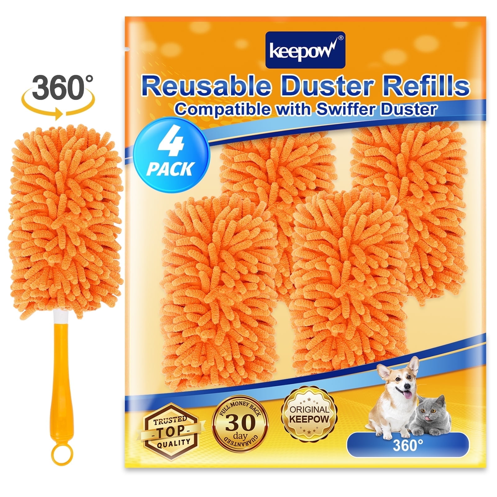 KEEPOW 4 Pack Reusable Duster Refill for Hand Duster, 360 Degree ...