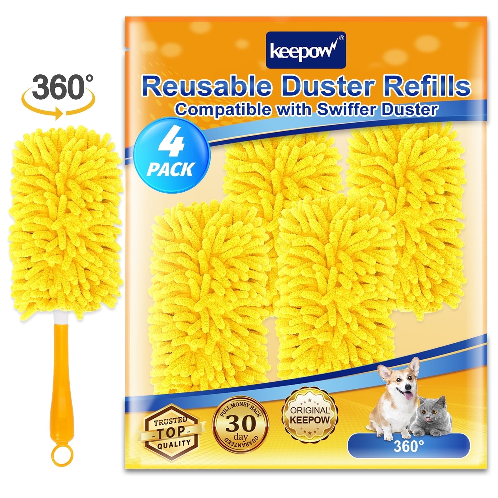 KEEPOW 4 Pack Reusable Duster Refill for Swiffer Hand Duster, 360 ...