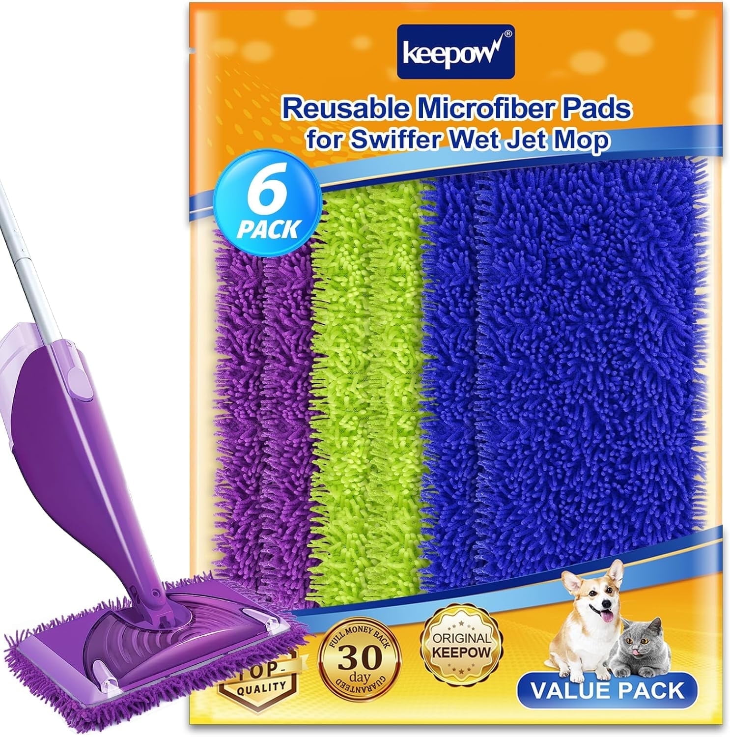 KEEPOW 6 Pack Wet Jet Pads Refills for Swiffer Wet Jet Mop, Heavy Duty Wet Jet Pads for Swiffer ...