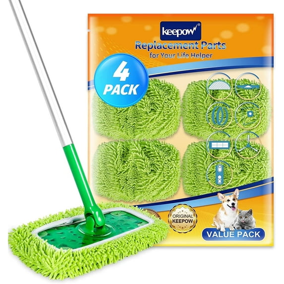 Keepow Reusable Microfiber Mop Pads 4pk Compatible with Swiffer Sweeper ...