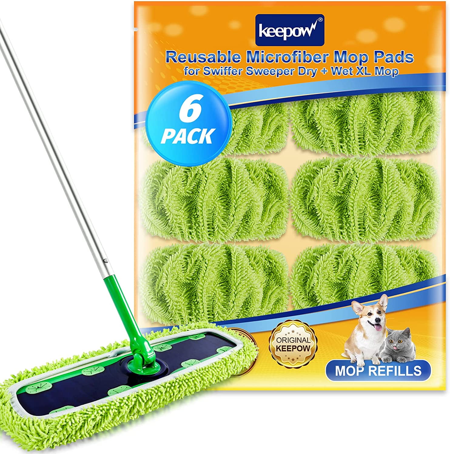 KEEPOW 6 Pack Reusable XL Mop Pads for Swiffer Sweeper, Washable ...
