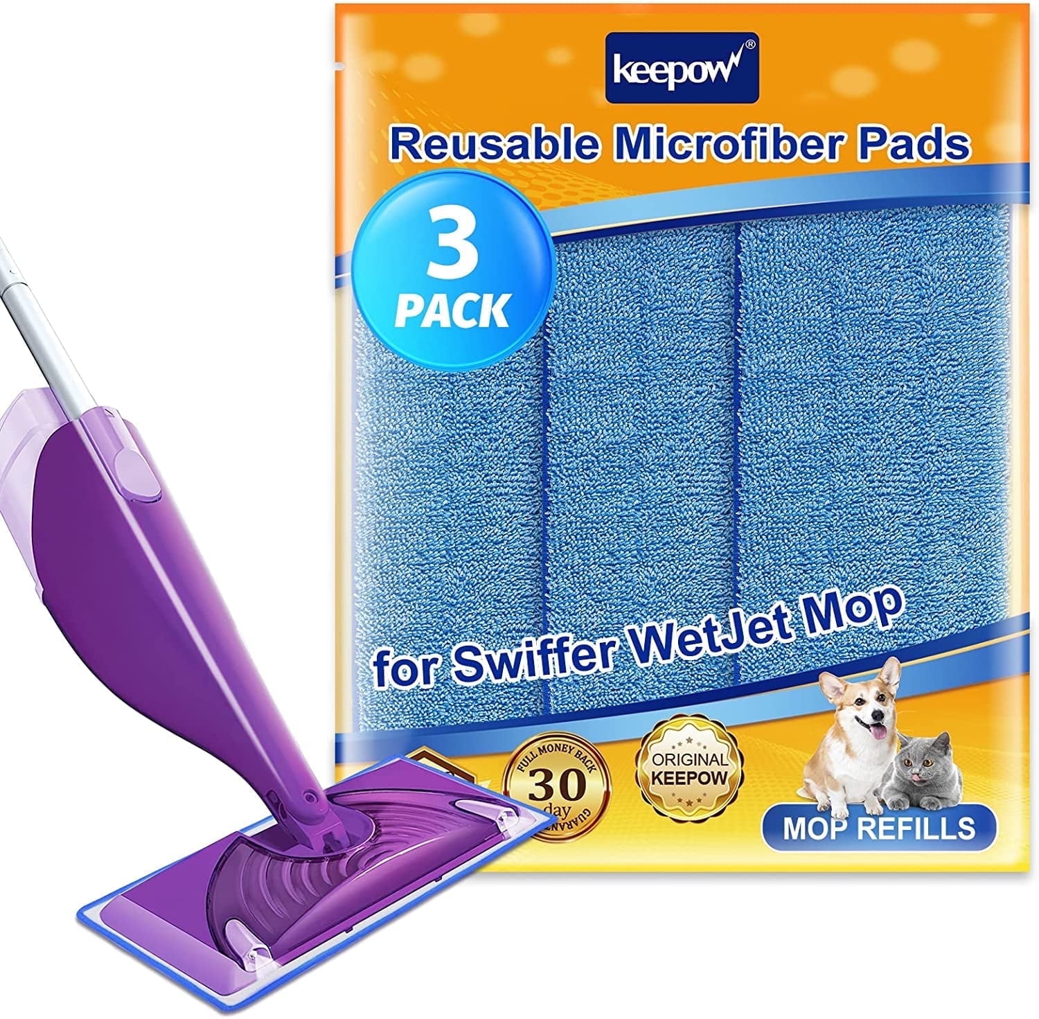 KEEPOW 3 Pack Reusable Wet Jet Pads, Microfiber Mop Refills for Swiffer ...