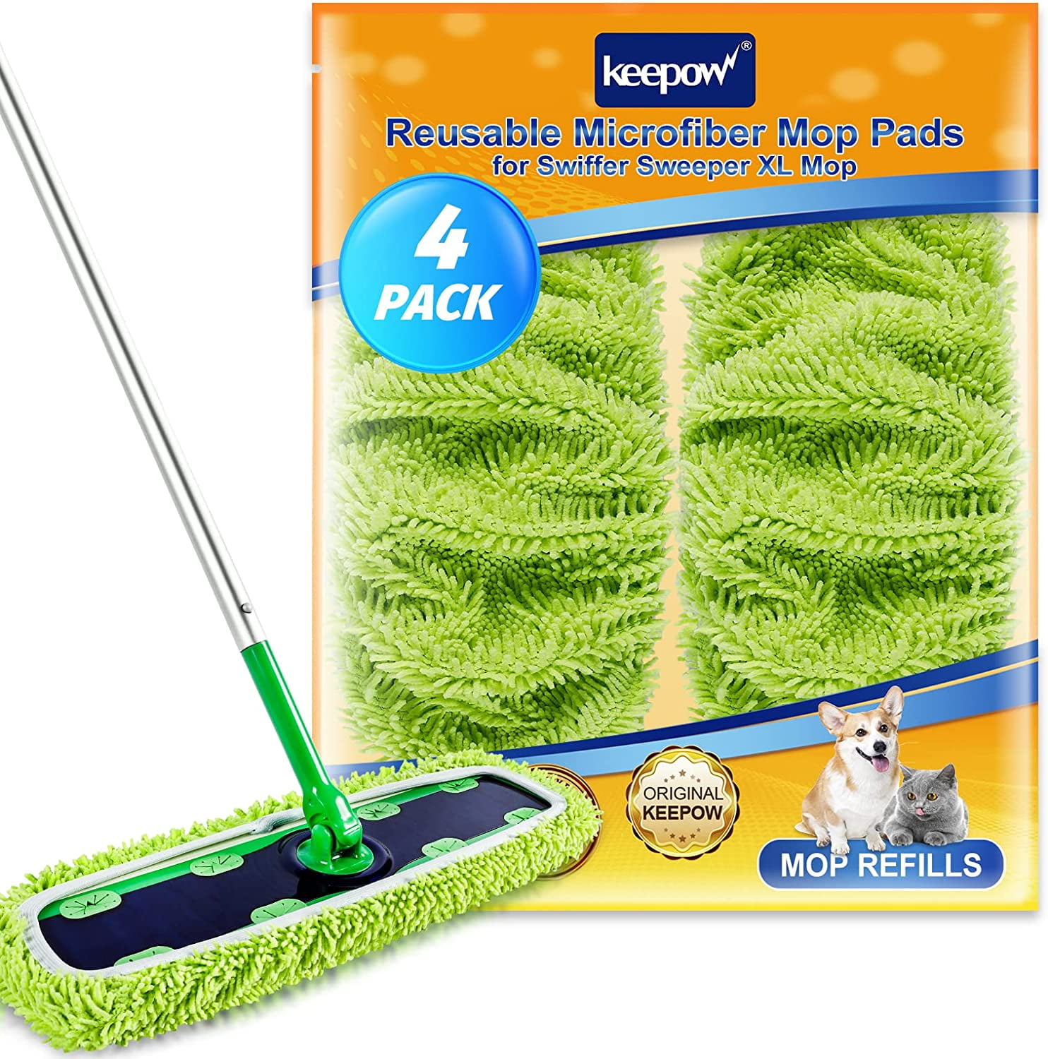 KEEPOW Reusable XL Mop Pads for Swiffer XL Sweeper, Microfiber Wet/Dry ...