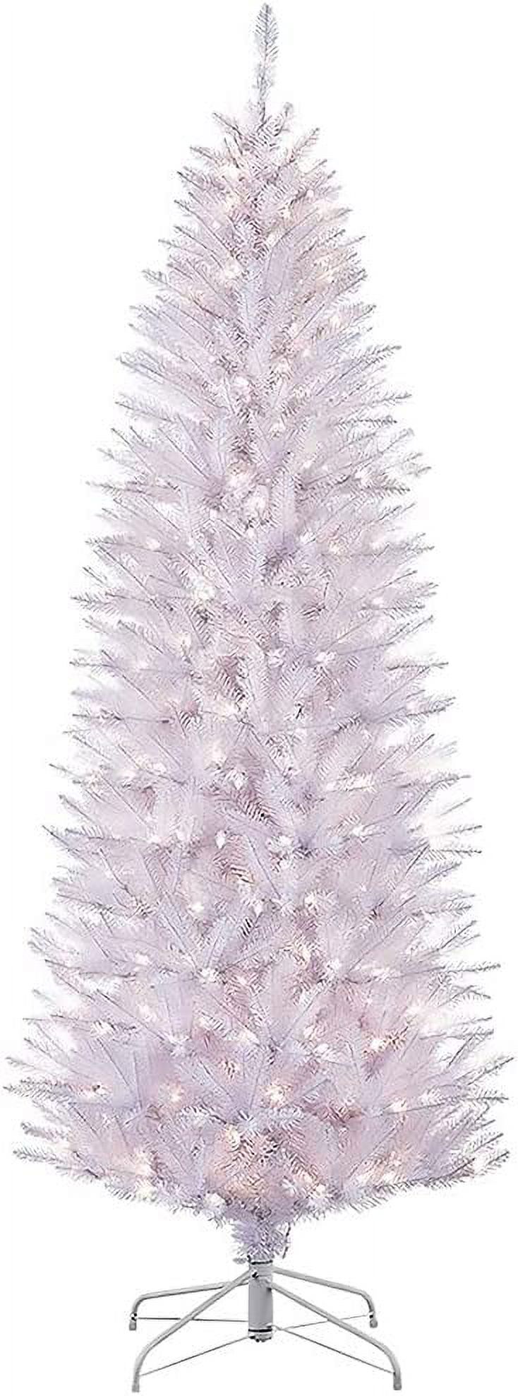 Puleo International 7.5 ft. Pre-Lit Flocked Slim Fraser Fir Artificial ...