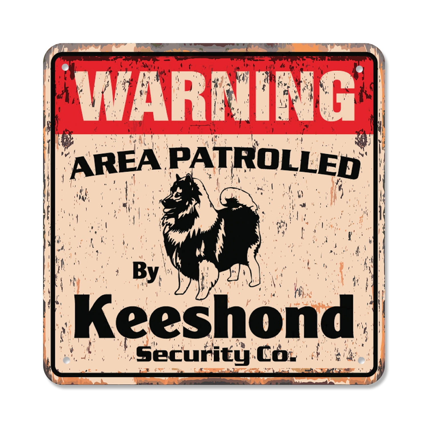 KEESHOUND Vintage Security Sign Area Patrolled pet watchdog dog owner ...