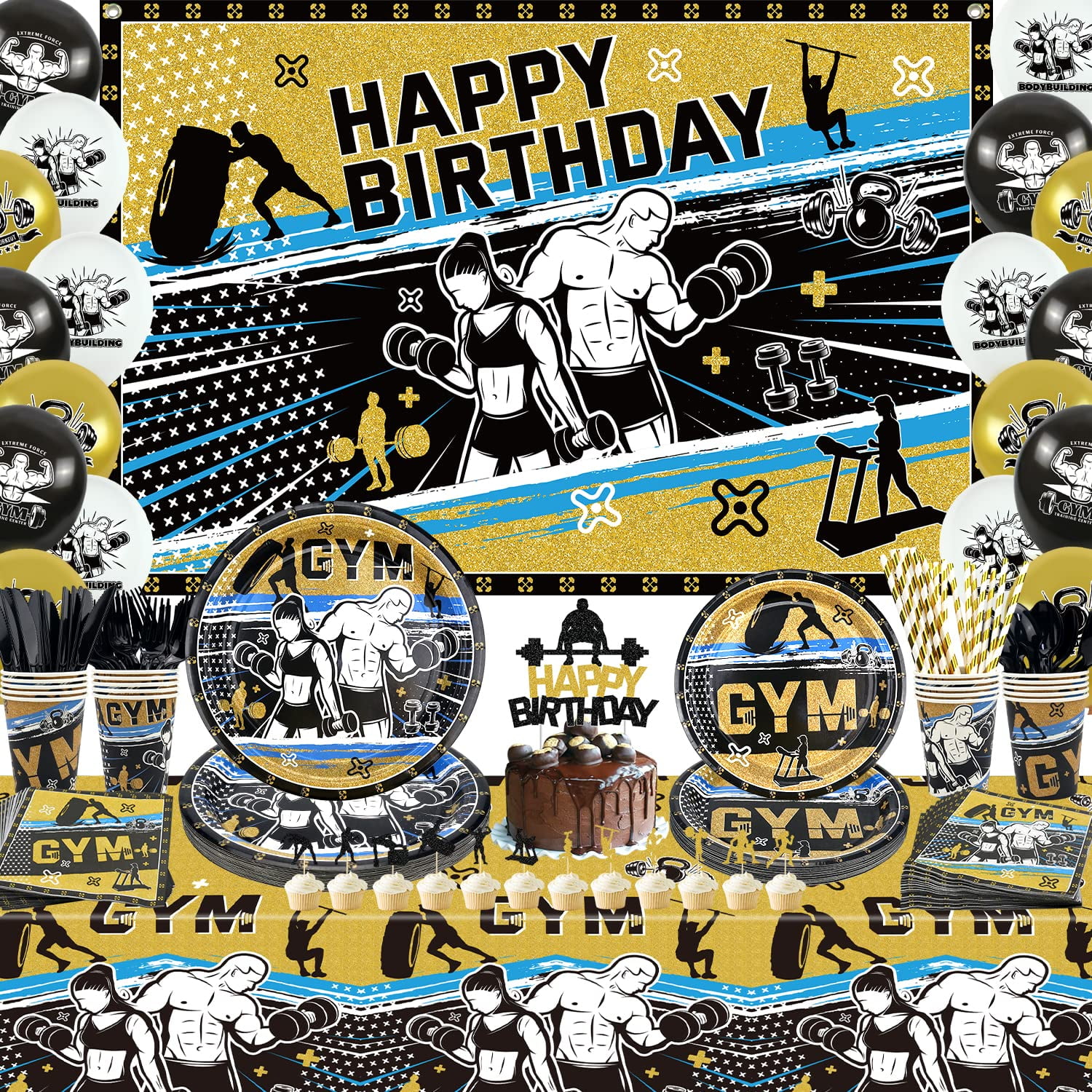 KEFAN Gym Party Decorations, Gym Birthday Party Supplies Packs, Weight ...