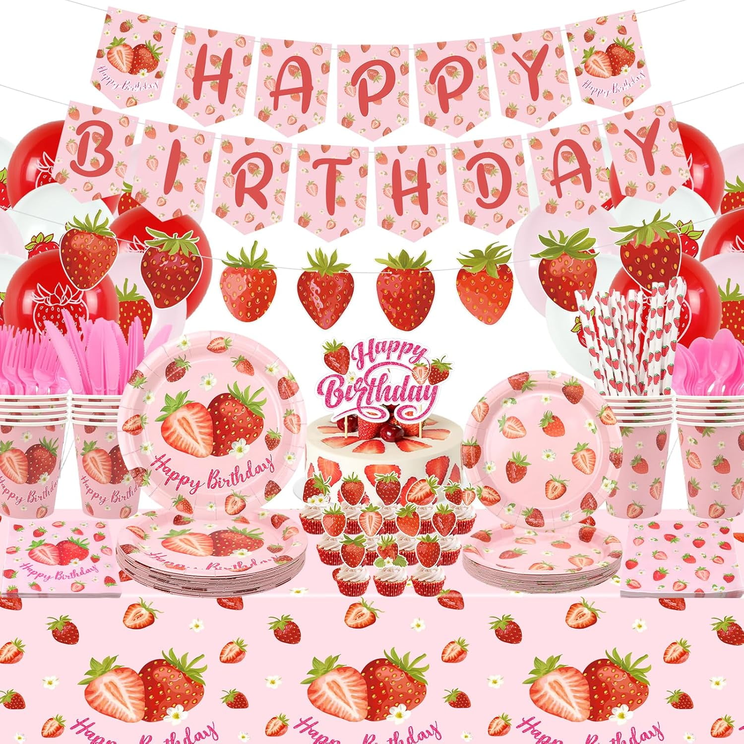 KEFAN Strawberry Birthday Party Decorations, Strawberry Party Tableware ...