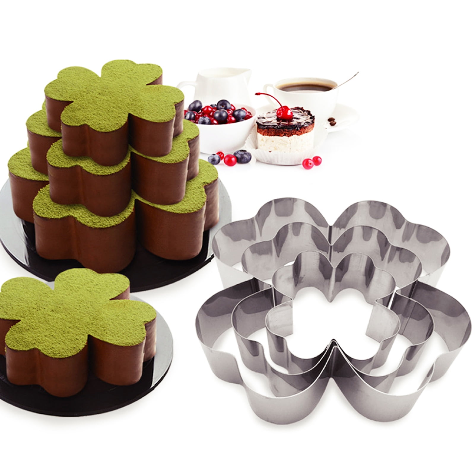 KEFEI 3Pcs Mousse Circles 4-leaf Clover Shape Non-stick DIY Stainless ...