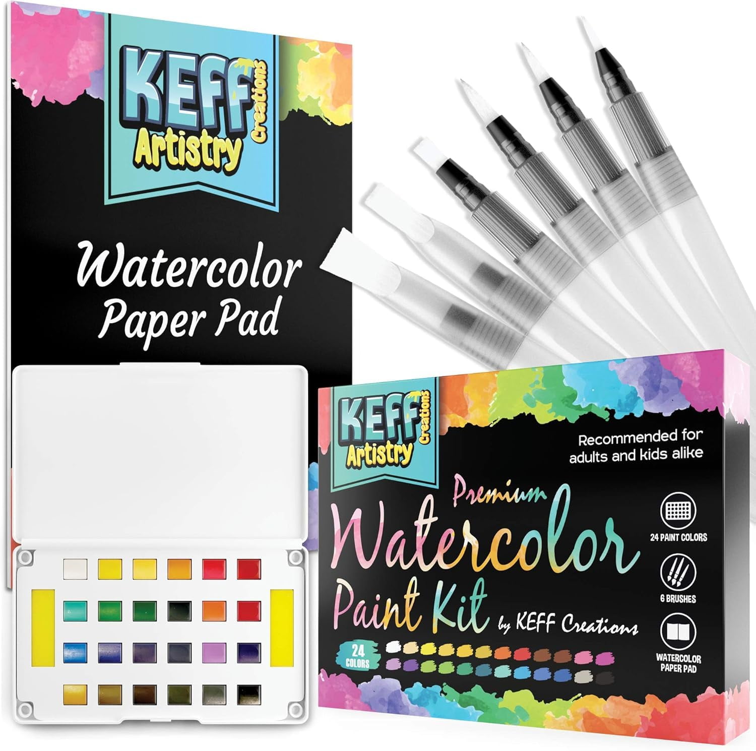 KEFF 24 Piece Watercolor Paint Set for Kids & Non Toxic Watercolor Set ...