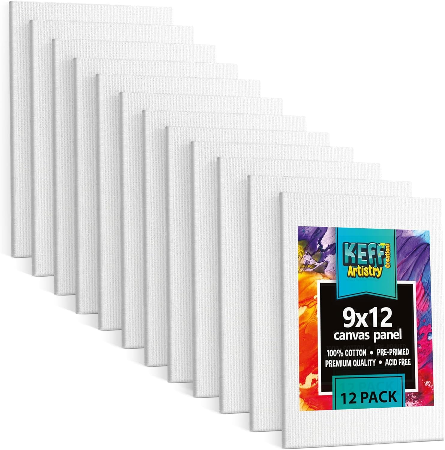KEFF Canvas Boards for Painting - 9x12 12-Pack Art Paint Canvases ...