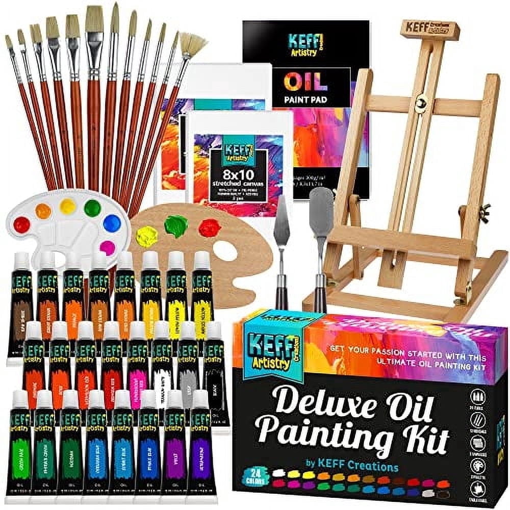 Keff Oil Paint Art Set, 40 Piece, Canvas and Brushes Included for ...