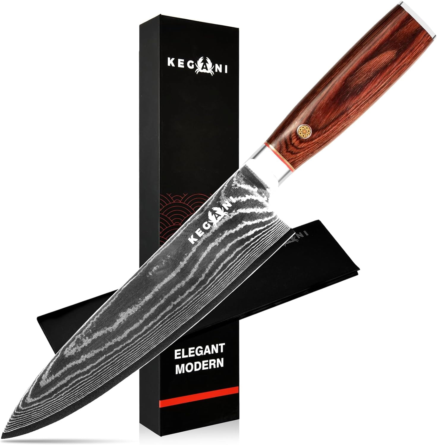 KEGANI 8" Damascus Chef Knife - 67 Layers 10Cr15CoMoV Japanese Knife ...