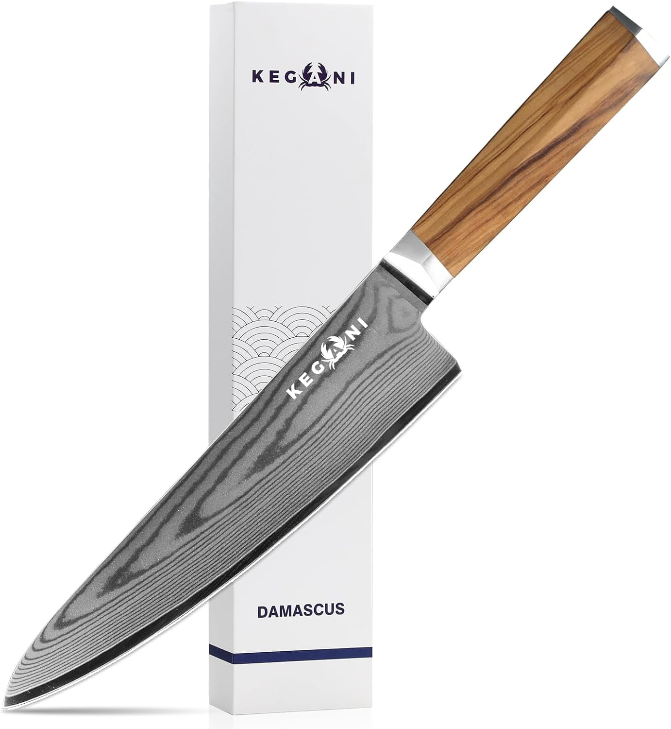 KEGANI 8" Damascus Chef Knife, Japanese 67 Layers VG-10 Damascus Knife ...