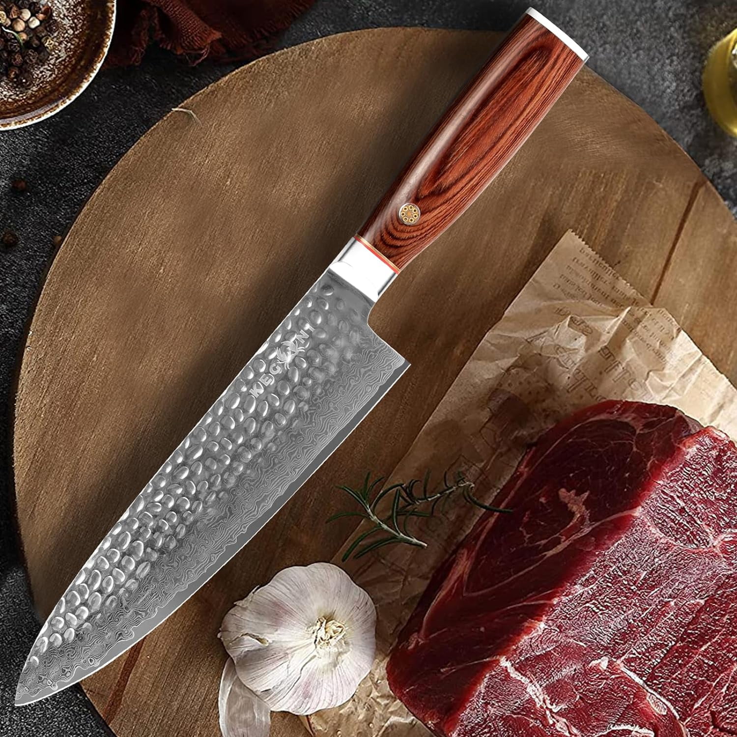 KEGANI 8" Damascus Japanese Knife - 67 Layers 10Cr15CoMoV Chef Knife ...