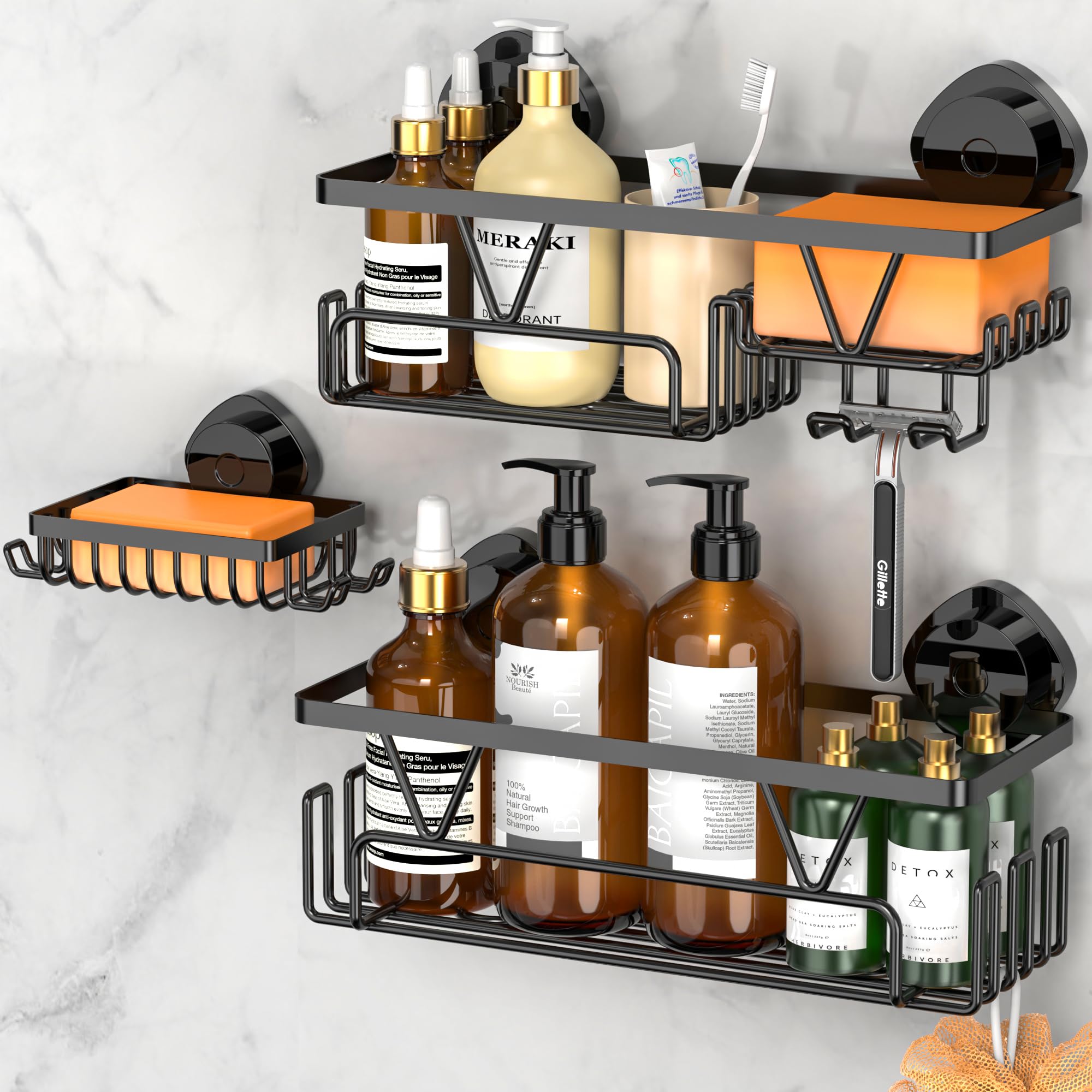 KEGII Suction Cup Shower Caddy - 3 Pack Suction Cup Shelf with Soap ...