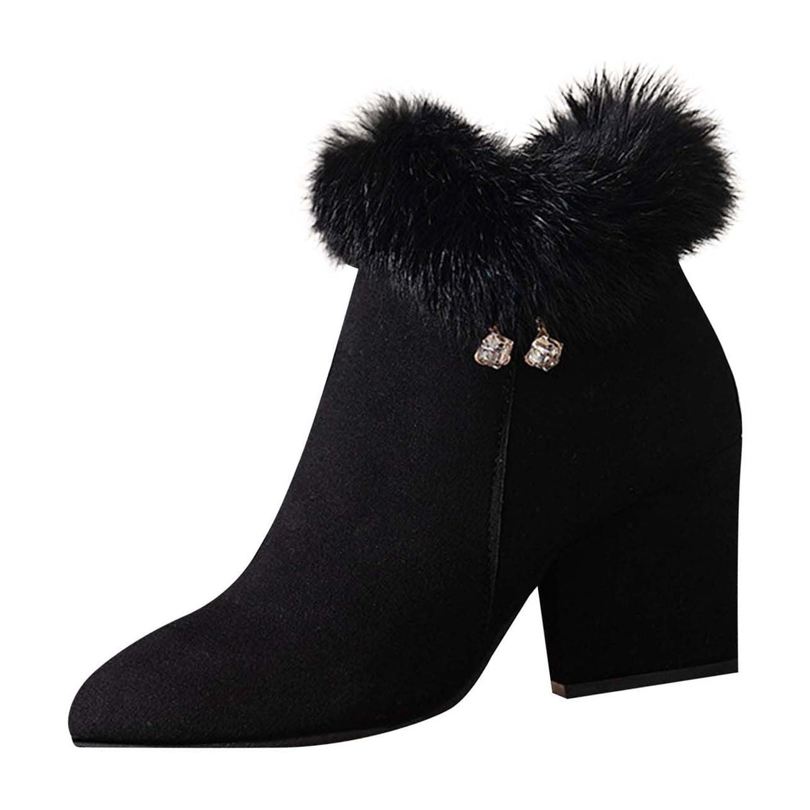 KEGIRLOM Women's Fashion Casual Versatile Suede Pointed Rhinestone ...
