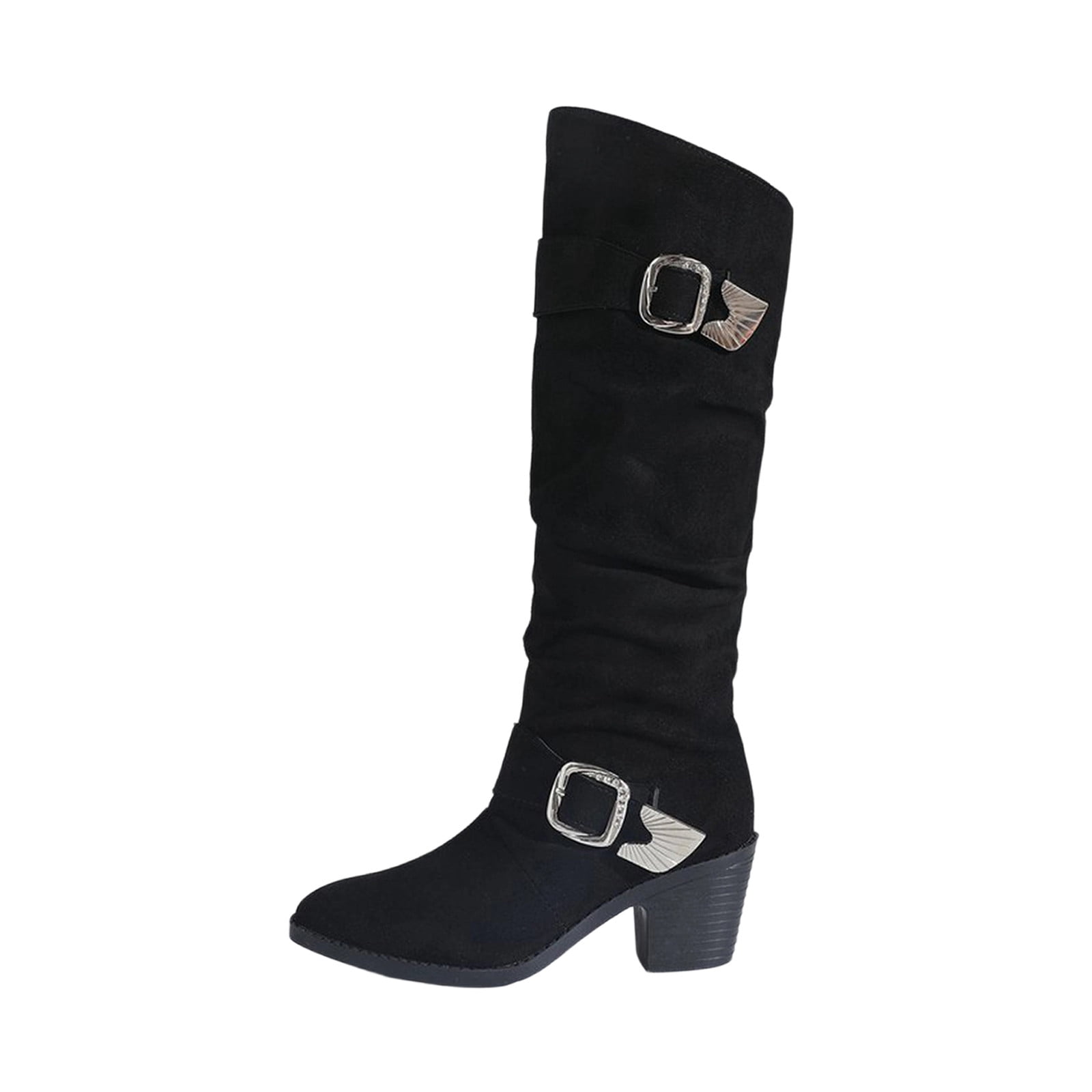 KEGIRLOM Women's Fashion Casual Winter Long Boots Solid Color Pointed ...