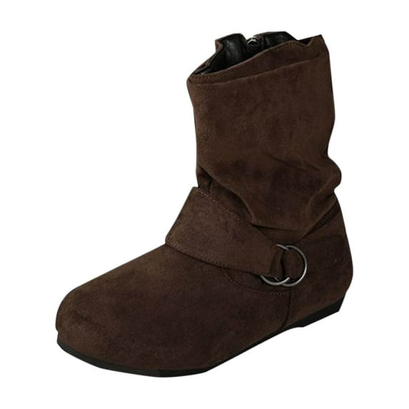 KEGIRLOM Women's Fashion Casual Winter Short Boots Solid Color Round ...