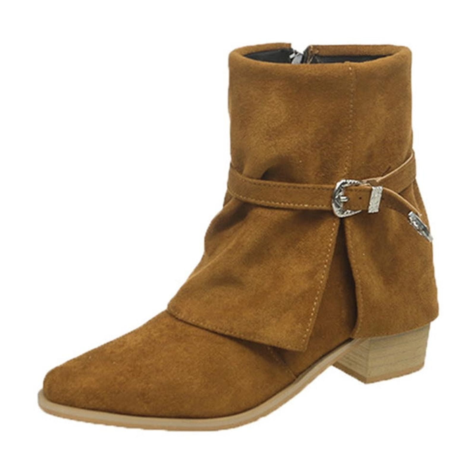KEGIRLOM Women's Fashion Casual Winter Style Cuffed Ankle Boots Solid ...