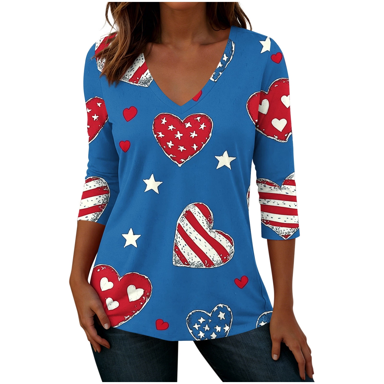 KEGIRLOM Women's Fashion Printing Casual V-Neck Three-quarter Sleeve ...