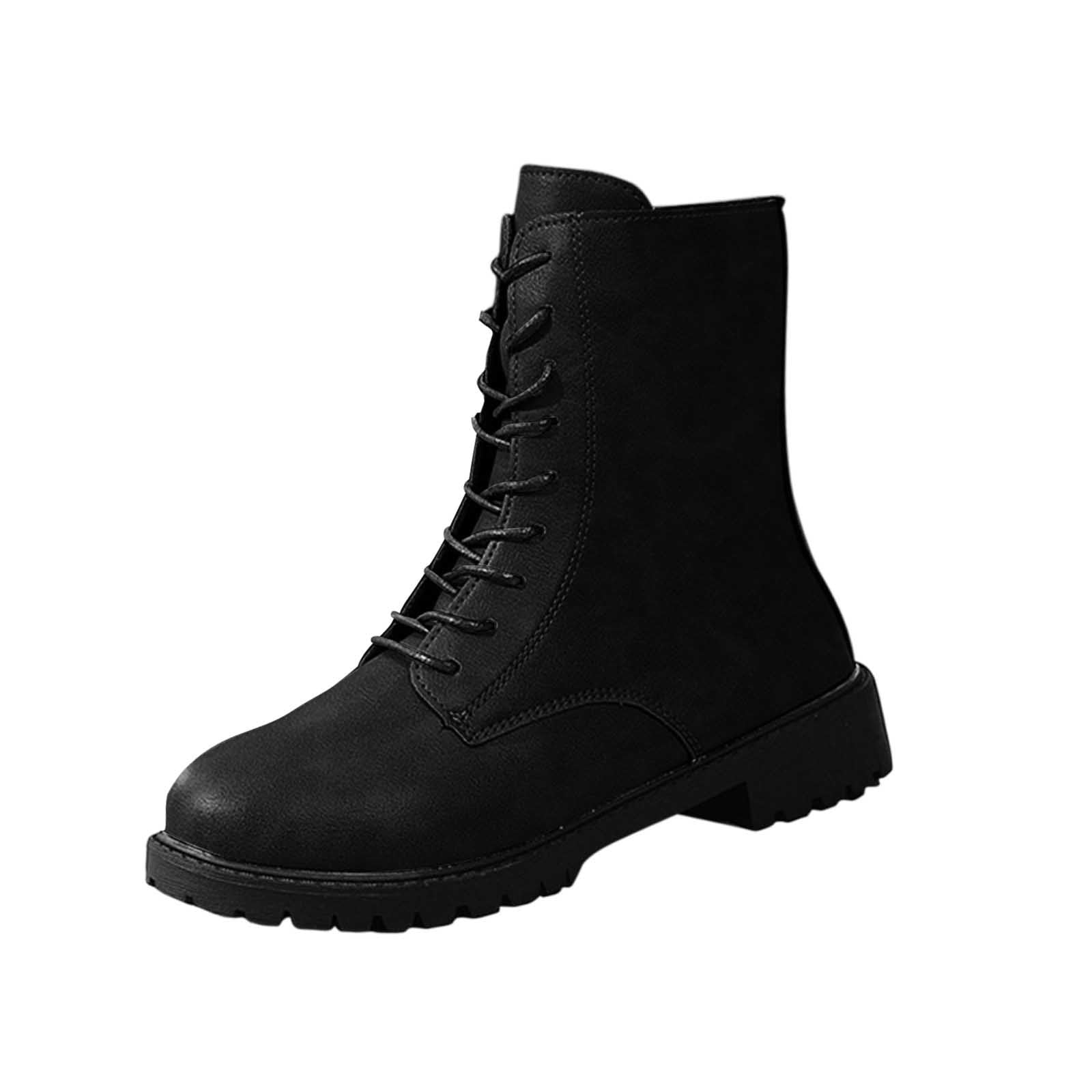 KEGIRLOM Women's Fashionable Casual Winter Lace-Up Eel Ankle Boots ...