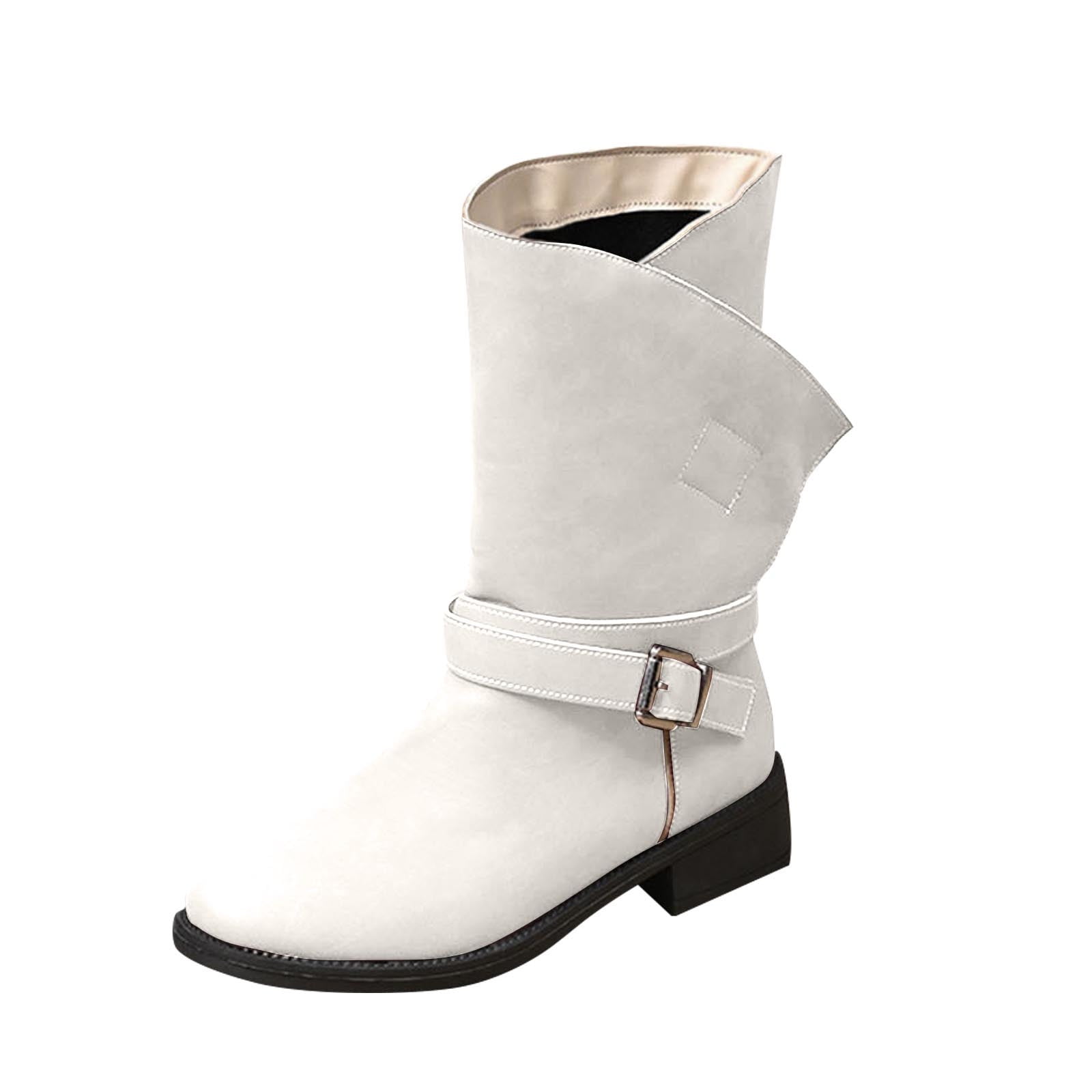 KEGIRLOM Women's Versatile Cool Eye-Catching Belt Buckle Cowboy Boots ...