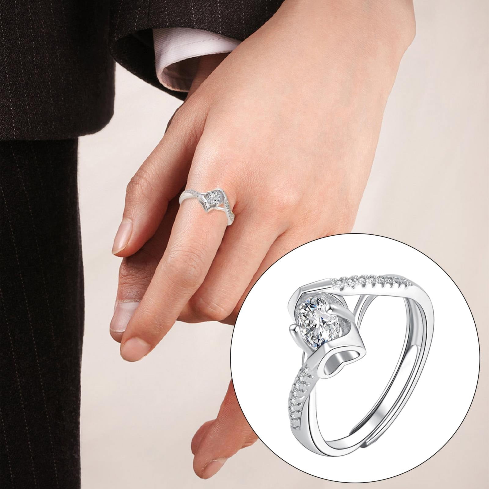 KEGUALV Angel's Mossan Stone Slightly Inlaid 1 Diamond Opening To Adjust The Ring Female Plated ...