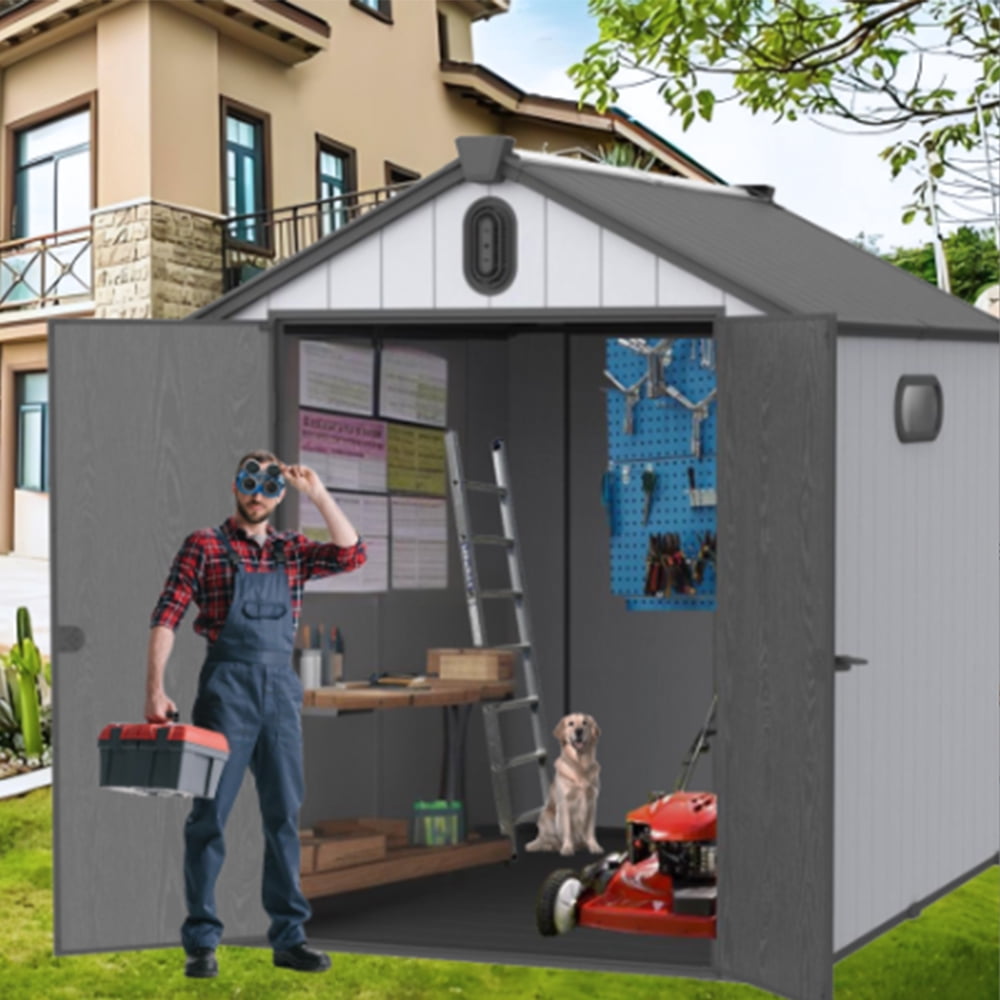 KEHOMY 10X8 FT Outdoor Storage Shed, All Weather Metal Sheds ...