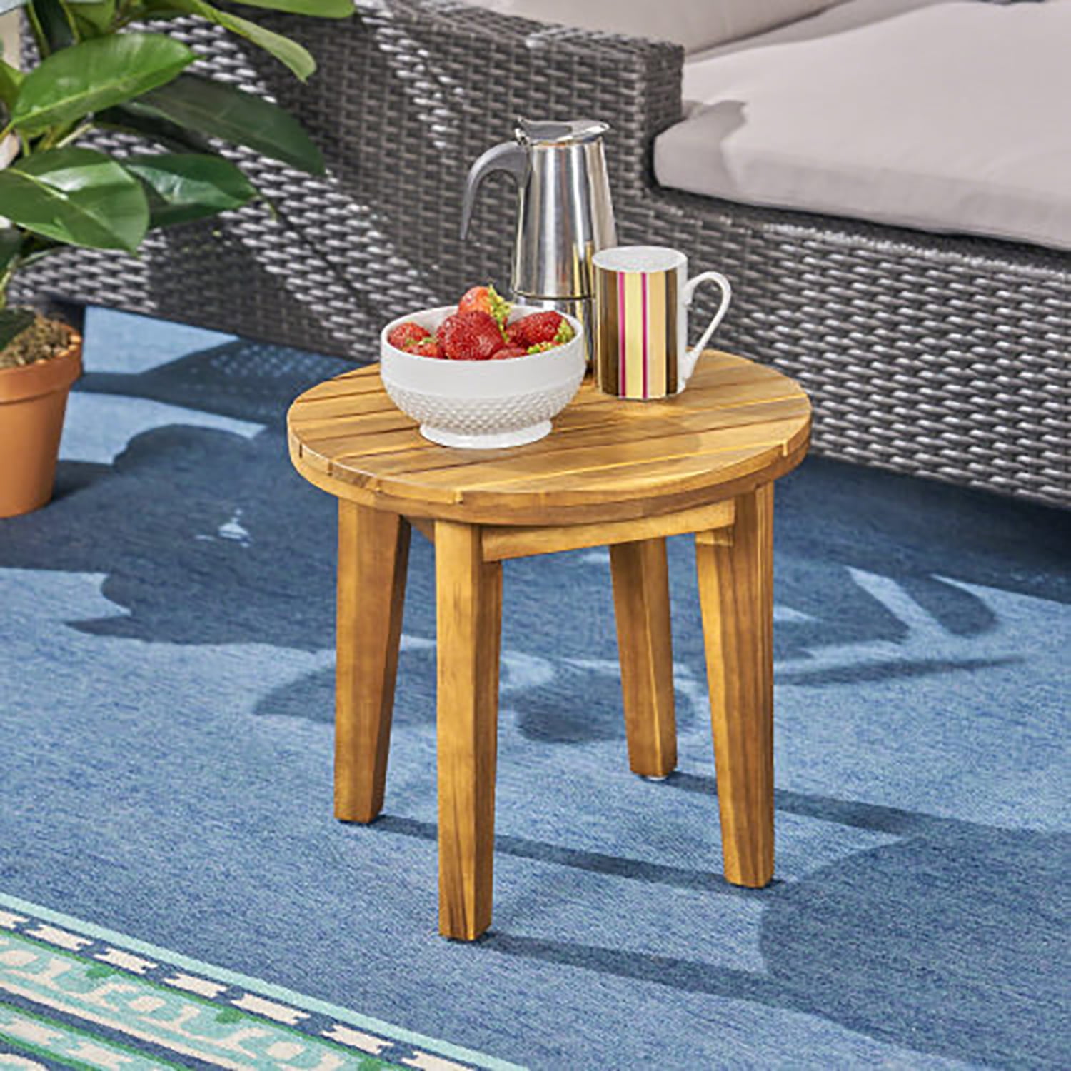 KEHOMY 16" Outdoor Side Table,All Weather Acacia Wood Small Patio Table ...