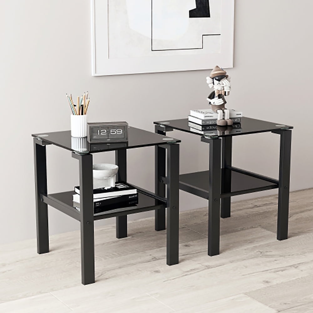 KEHOMY 2 Piece Glass Double Coffee Table, Coffee Table, Small Round ...