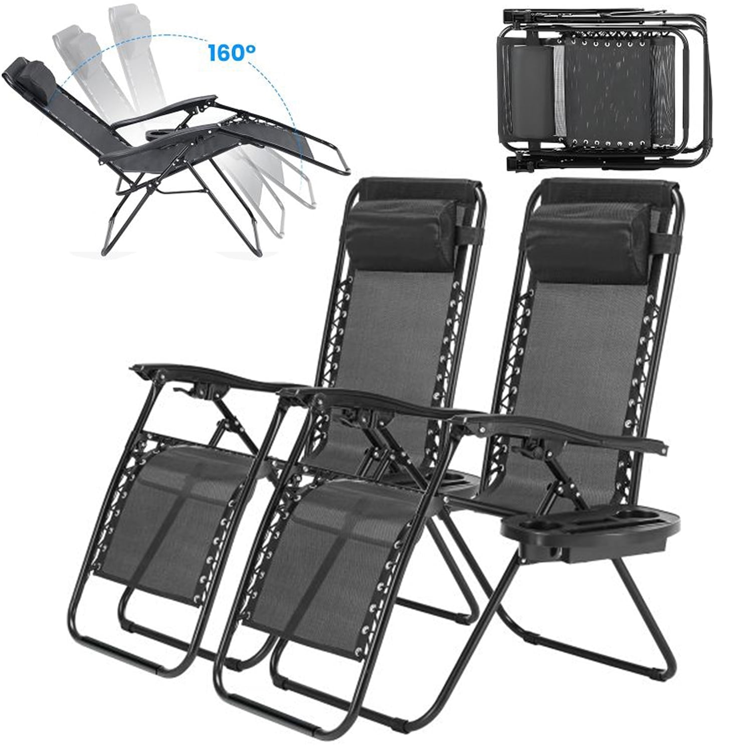 KEHOMY 2 Set Zero Gravity Chairs Patio Portable Reclining Folding ...