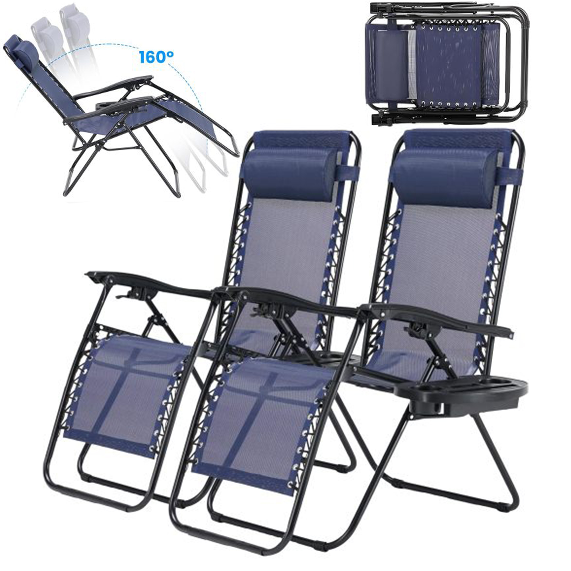 KEHOMY 2 Set Zero Gravity Chairs Patio Portable Reclining Folding ...