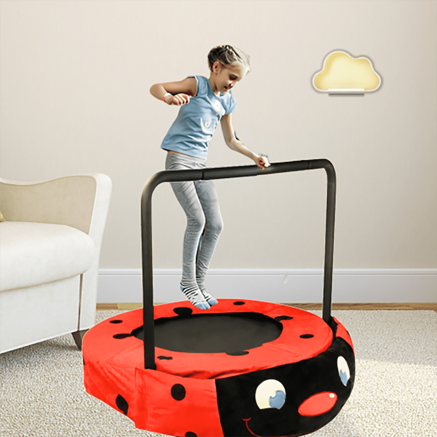 KEHOMY 36" Assembled Children's Trampoline, Happy Expression, Outdoor ...