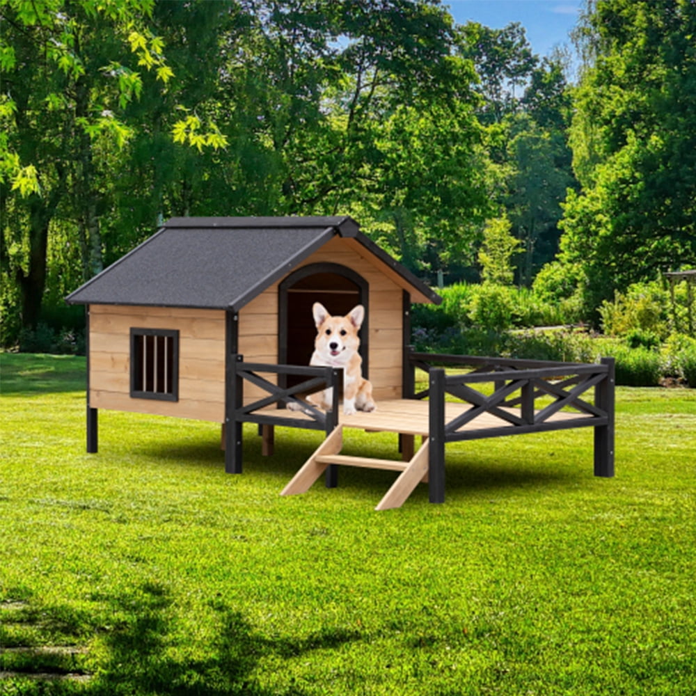 KEHOMY 67" Outdoor Dog House, Large Wooden Dogs Kennel with Porch ...