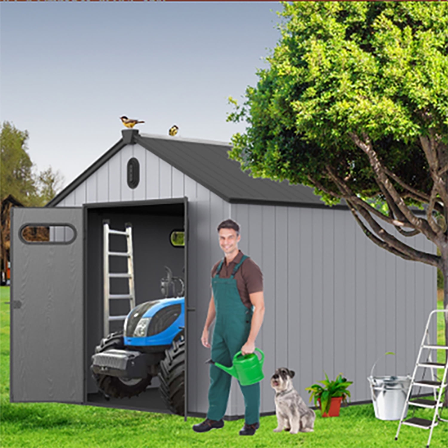 KEHOMY 8*10ft Plastic Storage Shed For Backyard Garden Big Spire Tool ...