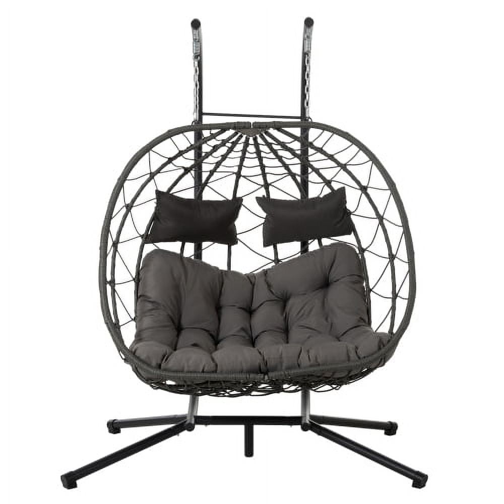 KEHOMY Double Swing Egg Chair with Sturdy Stand and Fluffy Cushion ...