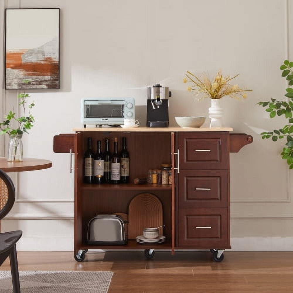 KEHOMY Kitchen Island with Drop Leaf Countertop, Rolling Kitchen Island ...